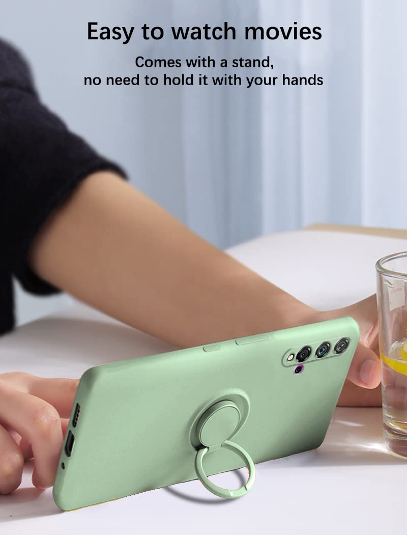 Compatible with Huawei Nova 5T Case Silicone Cute Shockproof Anti-Scratch Huawei Nova 5T Phone Case with Ring Kickstand Full Body Protection Cases for Women (Green)