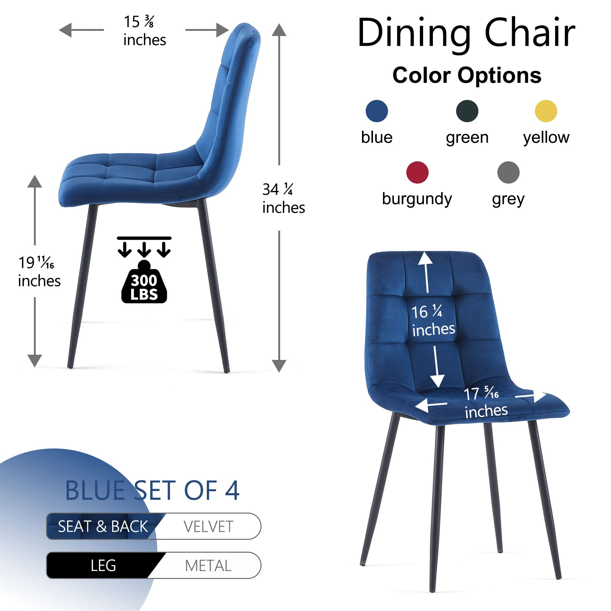 NORDICANA Navy Blue Velvet Dinner Chairs Set of 4, Modern Armless Biscuit Tufted Dining Side Chairs with Metal Legs for Kitchen Living Room Vanity