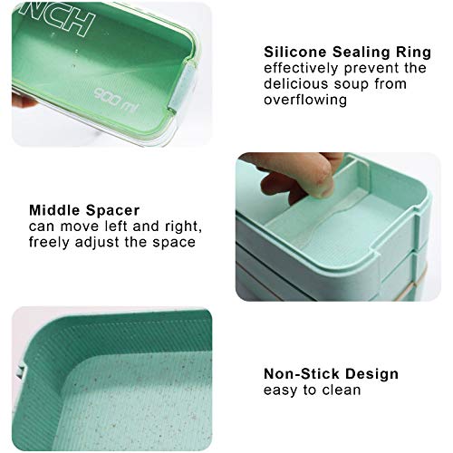 Koccido Bento Box Lunch Box Kit,Japanese Lunch Box 3-In-1 Compartment,Leakproof 3 Layer Lunch Box Lunch Container,Bento Lunch Box for Kids and Adults
