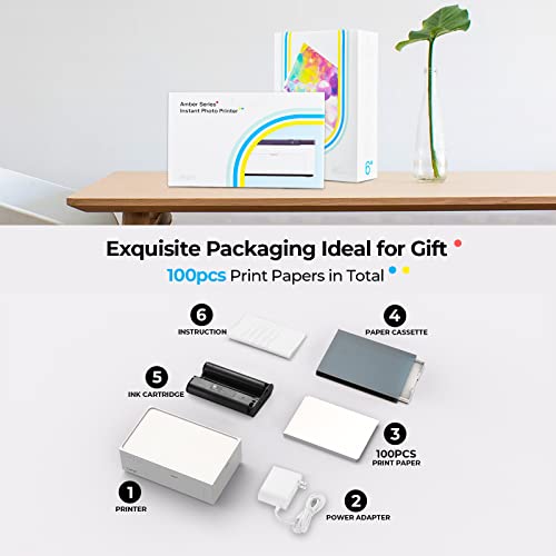 Liene 4x6'' Photo Printer, Photo Printer (100 Sheets), Full-Color Photo, Portable Instant Photo Printer for iPhone, Thermal Dye Sublimation, Wi-Fi Picture Printer w/ 100 Sheets Paper & 3 Cartridges