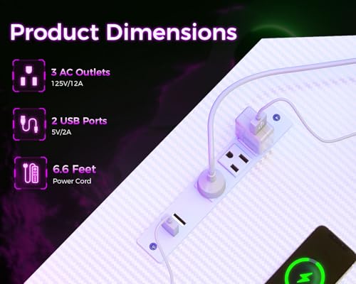 ODK L Shaped Gaming Desk with LED Lights & Power Outlets, 51" Computer Desk with Full Monitor Stand, Corner Desk with Cup Holder, Gaming Table with Hooks, White Carbon Fiber