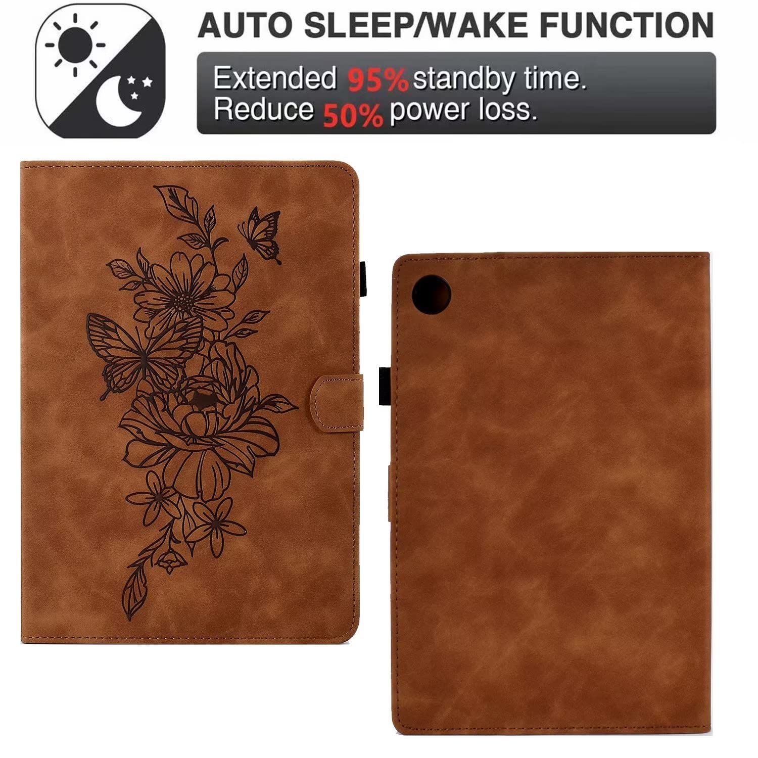 MonsDirect Case for Samsung Galaxy Tab A8 10.5 inch 2022, Suede Leather Multi-Angle Stand Cover, Smart Auto Wake/Sleep Folio Case with Pen Holder for 10.5" Galaxy Tab A8 [SM-X200/X205/X207], Brown
