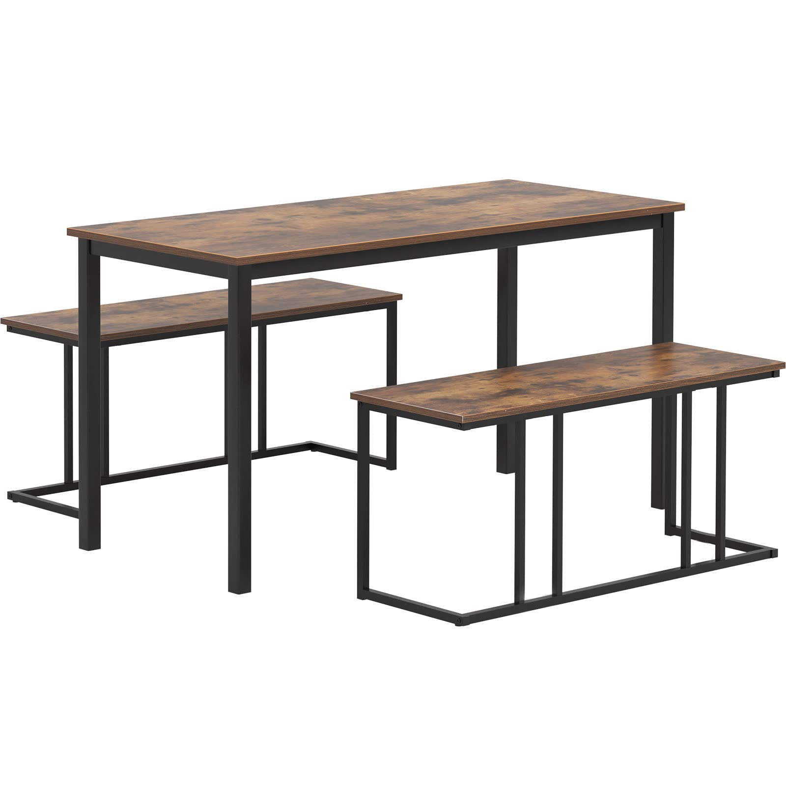 SogesPower 55.1 inches Dining Table Set,3-Pieces Kitcen Table Set for 2 Person Kitchen Breakfast Table Chair Set Pub Table and Chairs Set with 2 Bench Suitable for Kitchen Dining Room,Retro