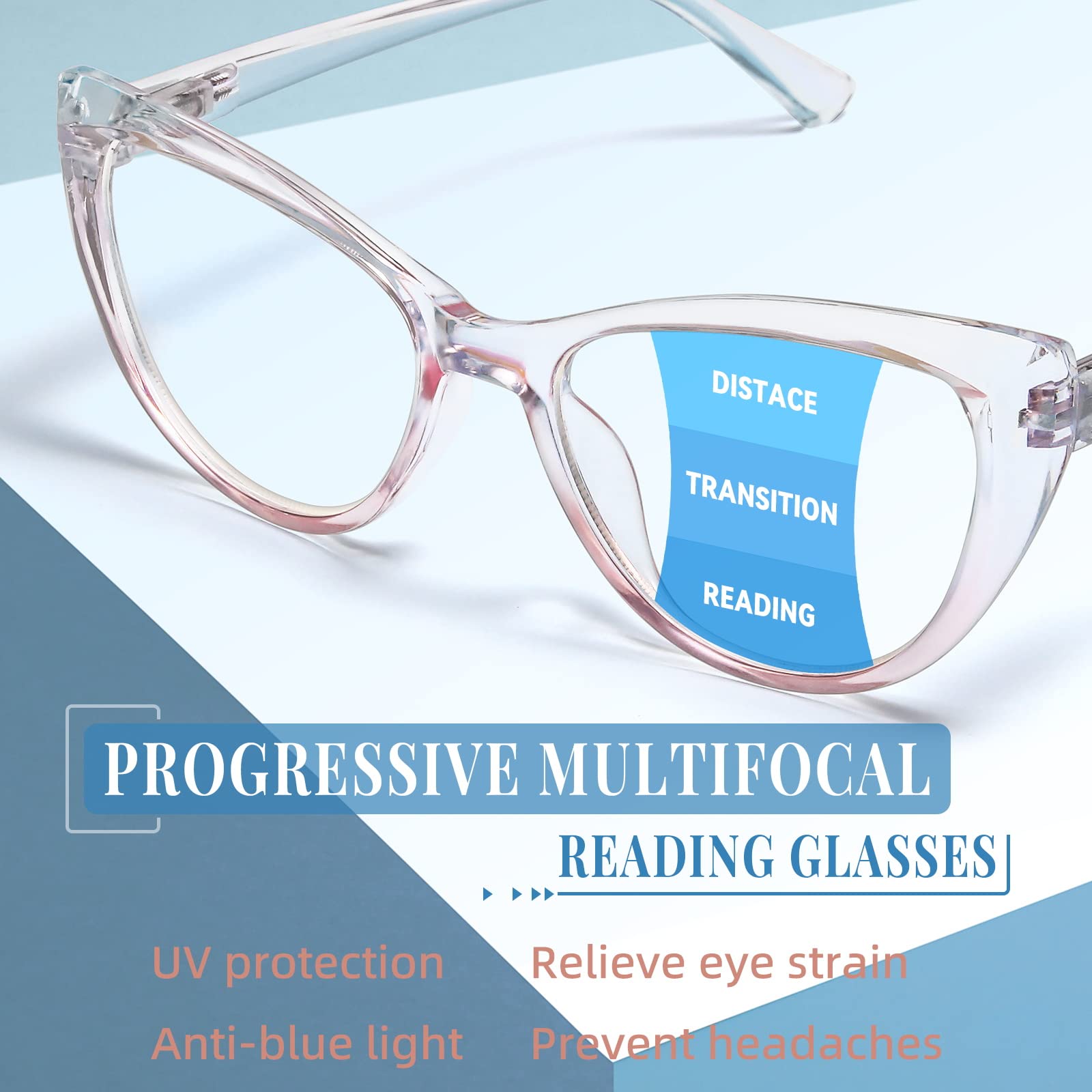 Gaoye 3 Pack Cat Eye Progressive Multifocal Readers+2 Pack Reading Glasses Women, Computer Magnifying Blue Light Blocking Readers Anti Glare (A1 5 PACK MIX, 1.5, multiplier_x)