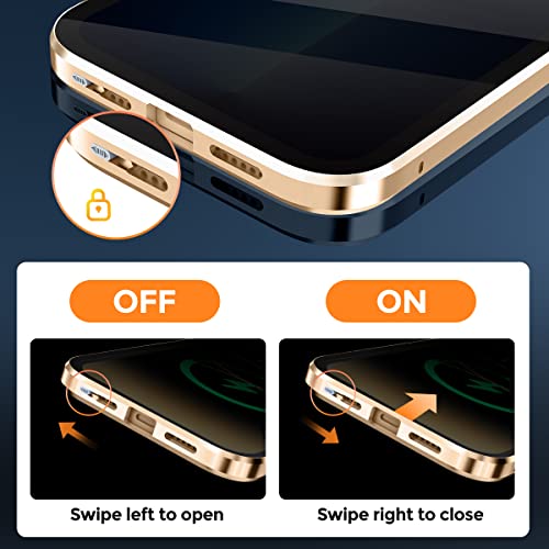 [CD Loop+Safety Lock] Magnetic Case for iPhone 13 Pro Max,[Privacy Screen with Camera Protector][Electroplating Metal Bumper] Double Sided 9H Glass Compatible with MagSafe Case for iPhone 13 Pro Max