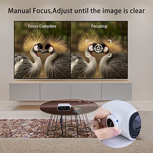 JIEFOCH Mini Projector Supported 1080P Full HD Movie Portable Outdoor Projector Video Projector for Laptop TV-Box, Compatible with HDMI USB Audio AV Interfaces and Remote Control(White)