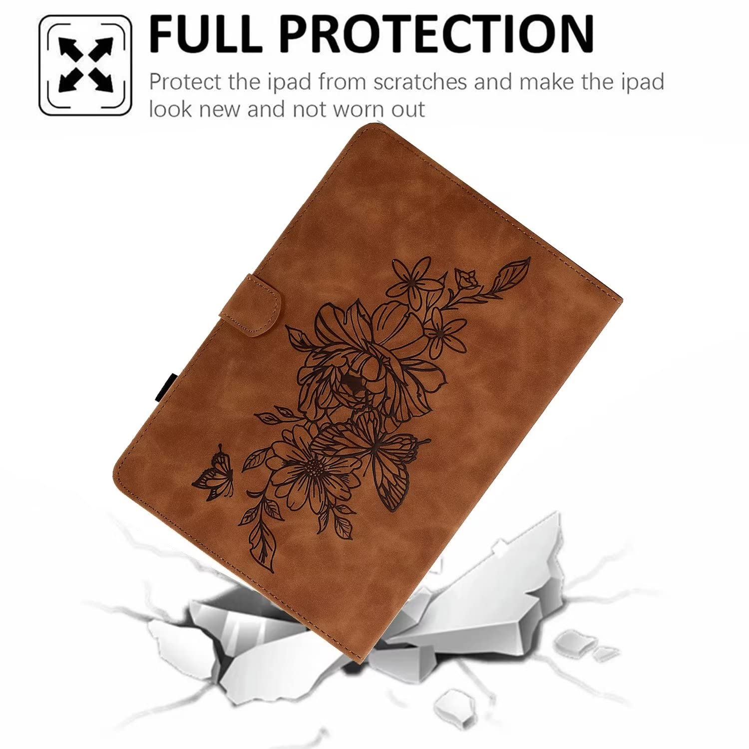 MonsDirect Case for Samsung Galaxy Tab A8 10.5 inch 2022, Suede Leather Multi-Angle Stand Cover, Smart Auto Wake/Sleep Folio Case with Pen Holder for 10.5" Galaxy Tab A8 [SM-X200/X205/X207], Brown