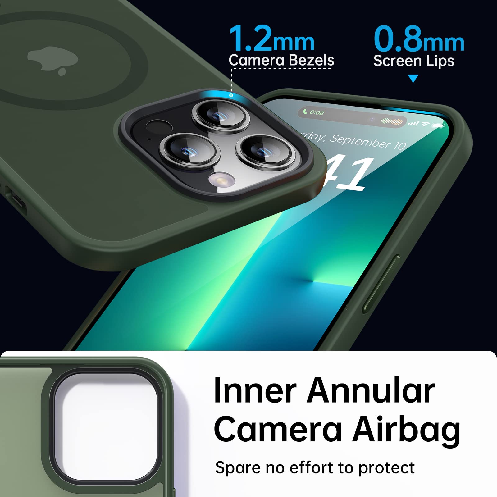 Faiono Strong Magnetic for iPhone 14 Pro Max Case [Compatible with MagSafe][10FT Military Grade Protective] Shockproof Translucent Matte Slim Case for iPhone 14 Pro Max Phone Case (6.7"), Alpine Green