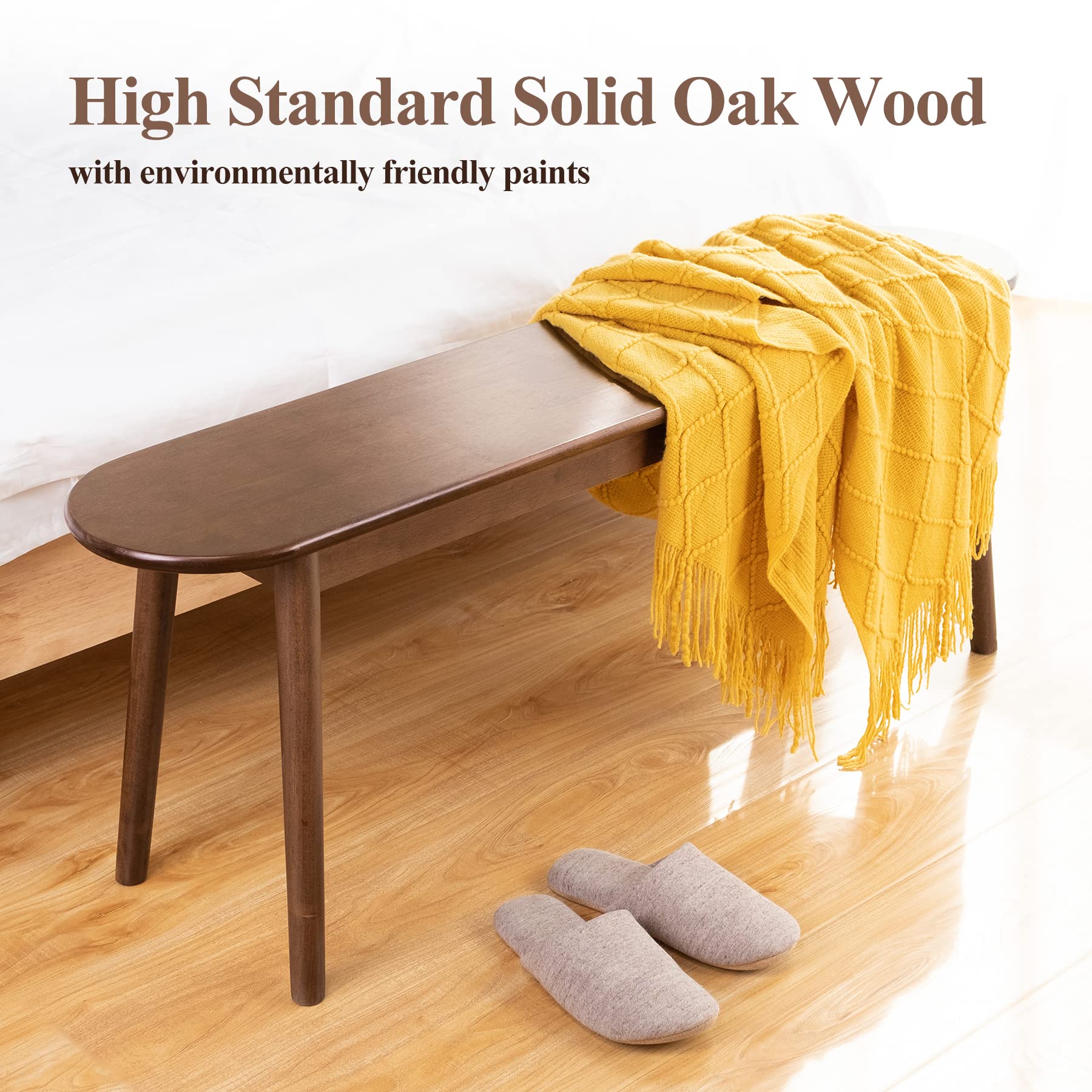 Cttasty Entryway Bench, Solid Wood Dining Bench, Midcentury End of Bed Bench w/Rounded Corner, Outdoor Bench w/Robust Construction, Bedroom Bench, 10.24" W x 17.72" H(Walnut 39.4inches)