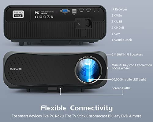 5G WiFi Projector Native 1080p Bluetooth Smart Projectors 4K Supported, 10,000 High Lumen & 300'' Display Projector Indoor Outdoor Movie Party Office, Compatible with Android/iOS/Laptop/DVD/TV Stick