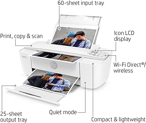 NEEGO HP DeskJet Wireless Color Inkjet Printer All-in-One with LCD Display - Print Scan Copy and Mobile Printing Ultra Compact 6 ft Printer Cable