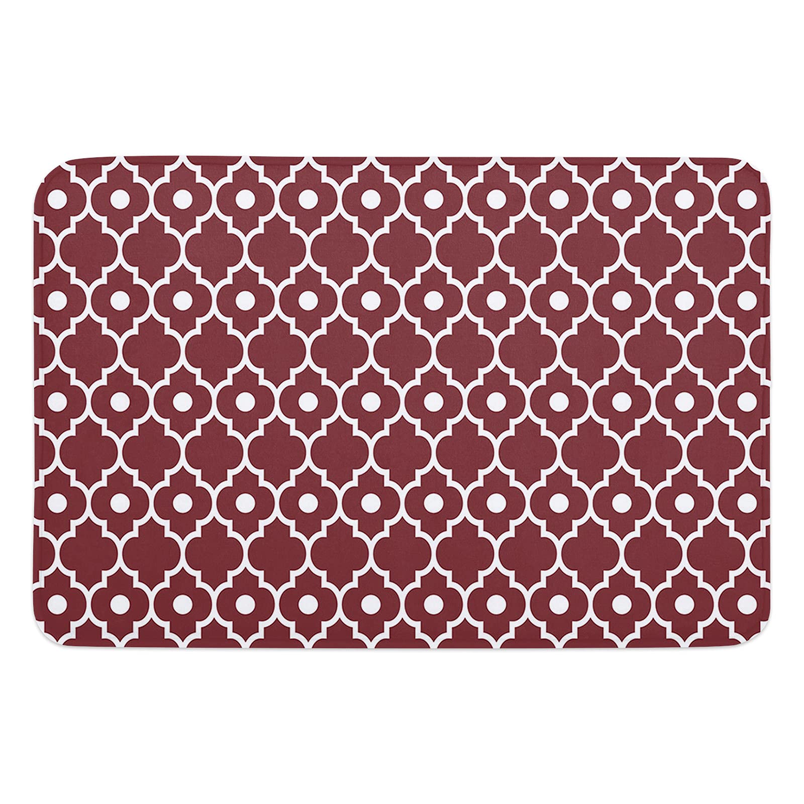 Teather Retro Moroccan Design Bath Rugs Red Geometric Pattern Sponge Doormat Absorbent Non Slip Backing Durable Soft Flannel Mat Memory Foam Mats Carpet for Bathroom Kitchen, 16 x 24 inches