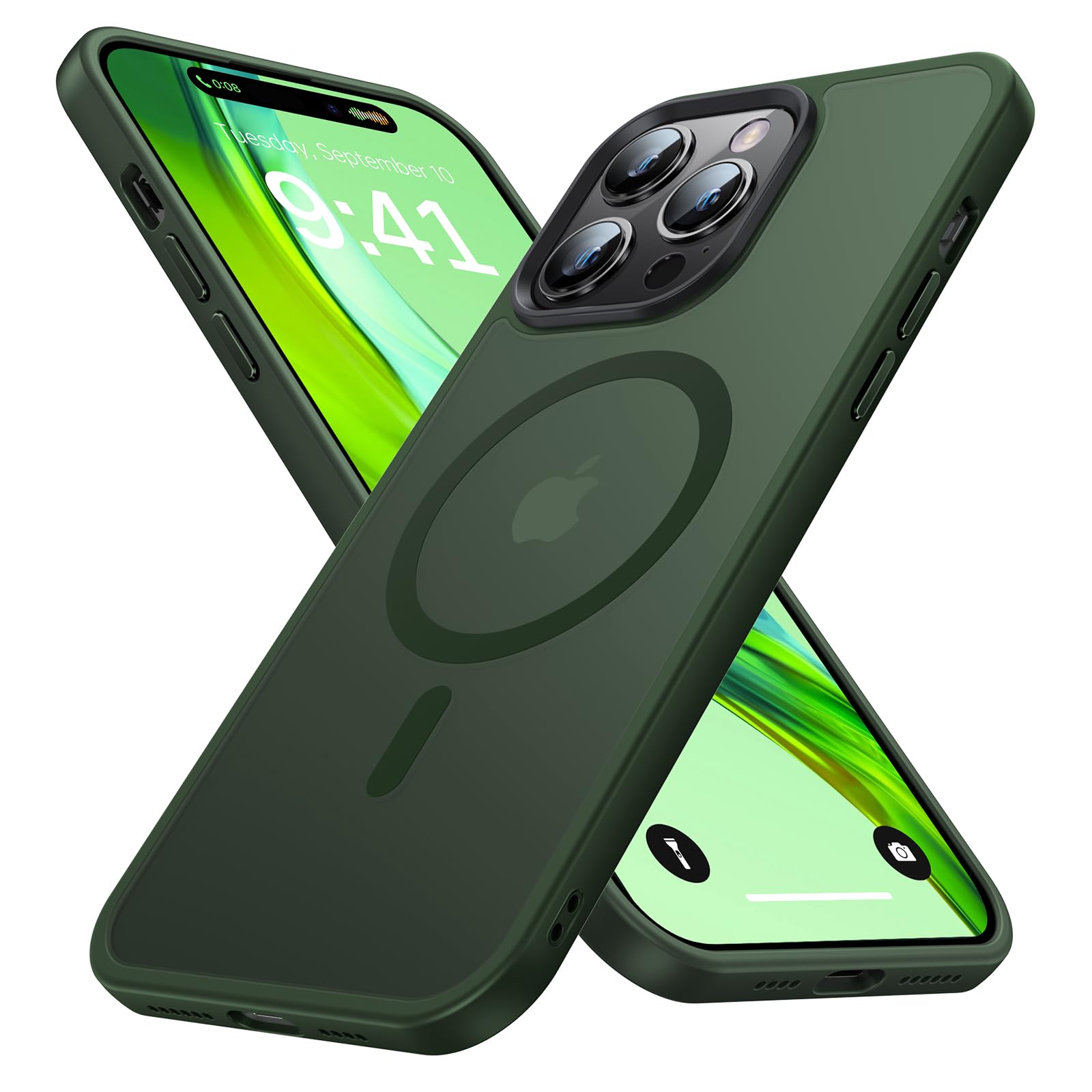 Faiono Strong Magnetic for iPhone 14 Pro Max Case [Compatible with MagSafe][10FT Military Grade Protective] Shockproof Translucent Matte Slim Case for iPhone 14 Pro Max Phone Case (6.7"), Alpine Green