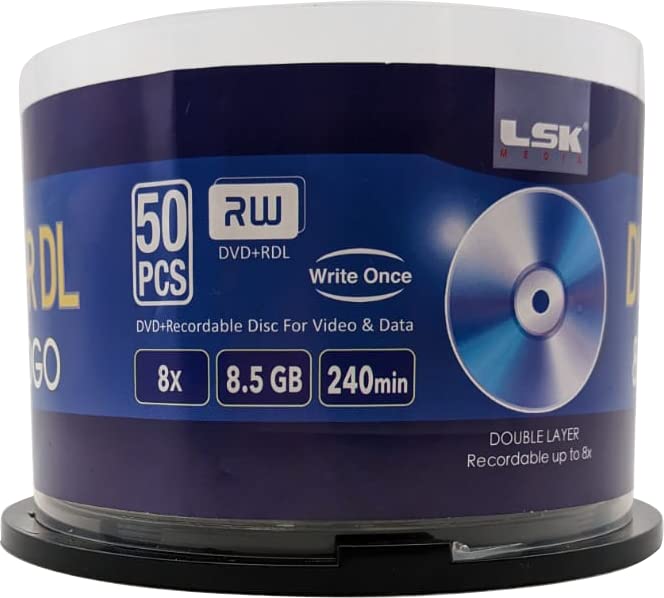 DVD+R DL Double Layer Logo 8X 8.5GB 240min Video – LSK Media Logo Top, 100 Discs, 2-Pack, 50 Pack in Spindle | Blank DVDs for Burning Video | DVD Discs Blank | Recordable DVDs