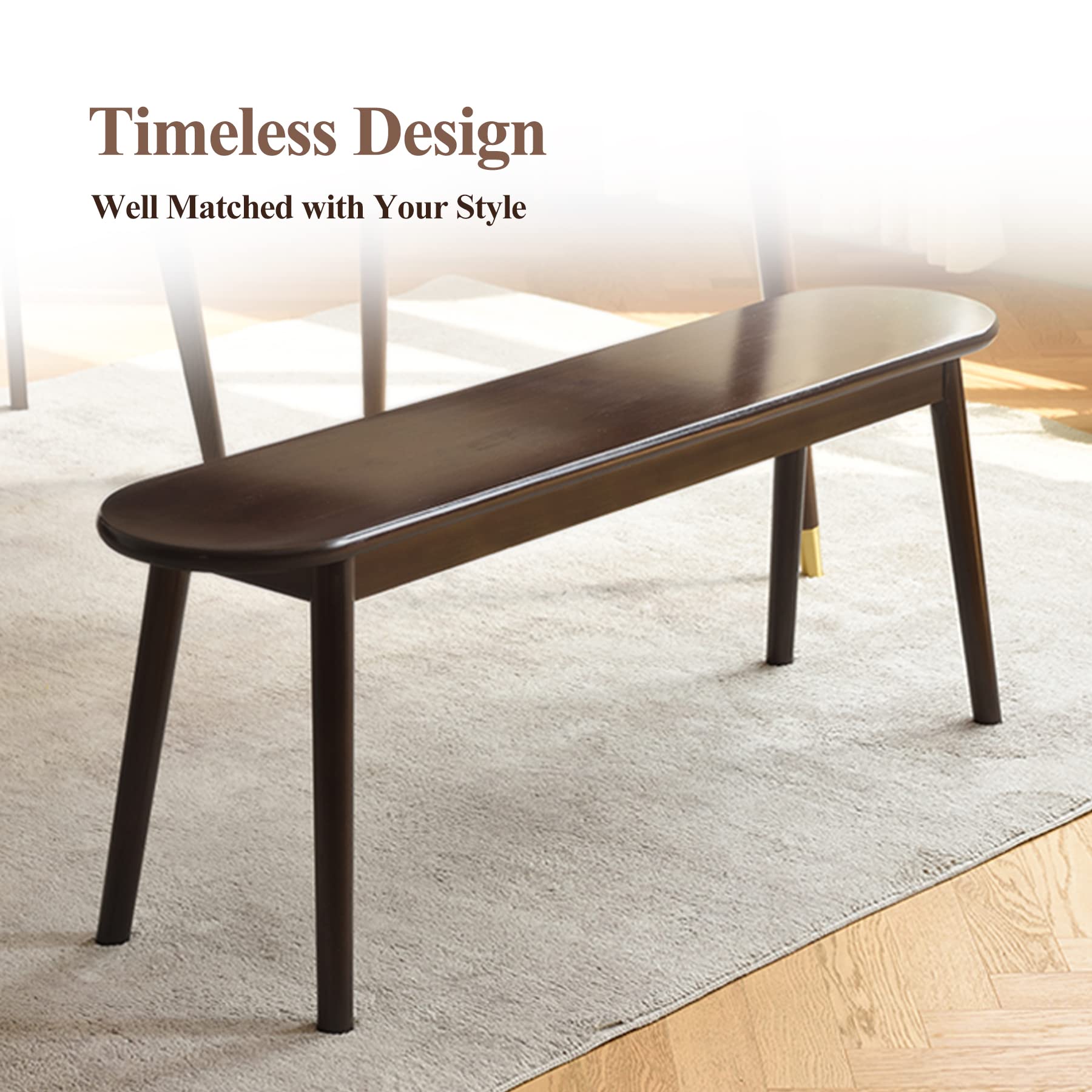 Cttasty Entryway Bench, Solid Wood Dining Bench, Midcentury End of Bed Bench w/Rounded Corner, Outdoor Bench w/Robust Construction, Bedroom Bench, 10.24" W x 17.72" H(Walnut 39.4inches)