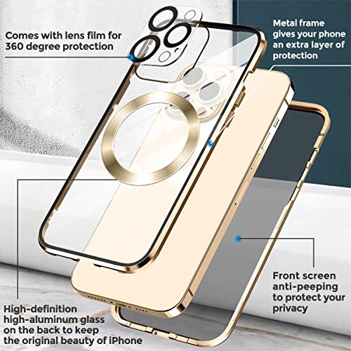 [CD Loop+Safety Lock] Magnetic Case for iPhone 13 Pro Max,[Privacy Screen with Camera Protector][Electroplating Metal Bumper] Double Sided 9H Glass Compatible with MagSafe Case for iPhone 13 Pro Max