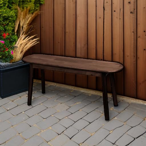 Cttasty Entryway Bench, Solid Wood Dining Bench, Midcentury End of Bed Bench w/Rounded Corner, Outdoor Bench w/Robust Construction, Bedroom Bench, 10.24" W x 17.72" H(Walnut 39.4inches)