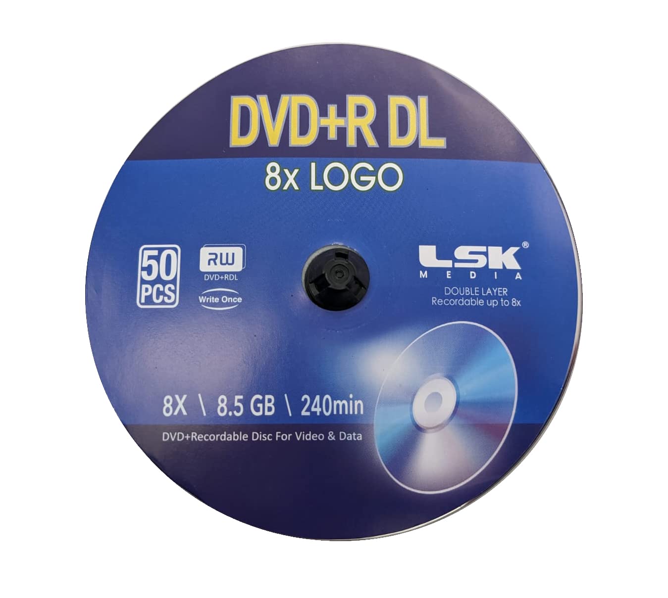 DVD+R DL Double Layer Logo 8X 8.5GB 240min Video – LSK Media Logo Top, 100 Discs, 2-Pack, 50 Pack in Spindle | Blank DVDs for Burning Video | DVD Discs Blank | Recordable DVDs