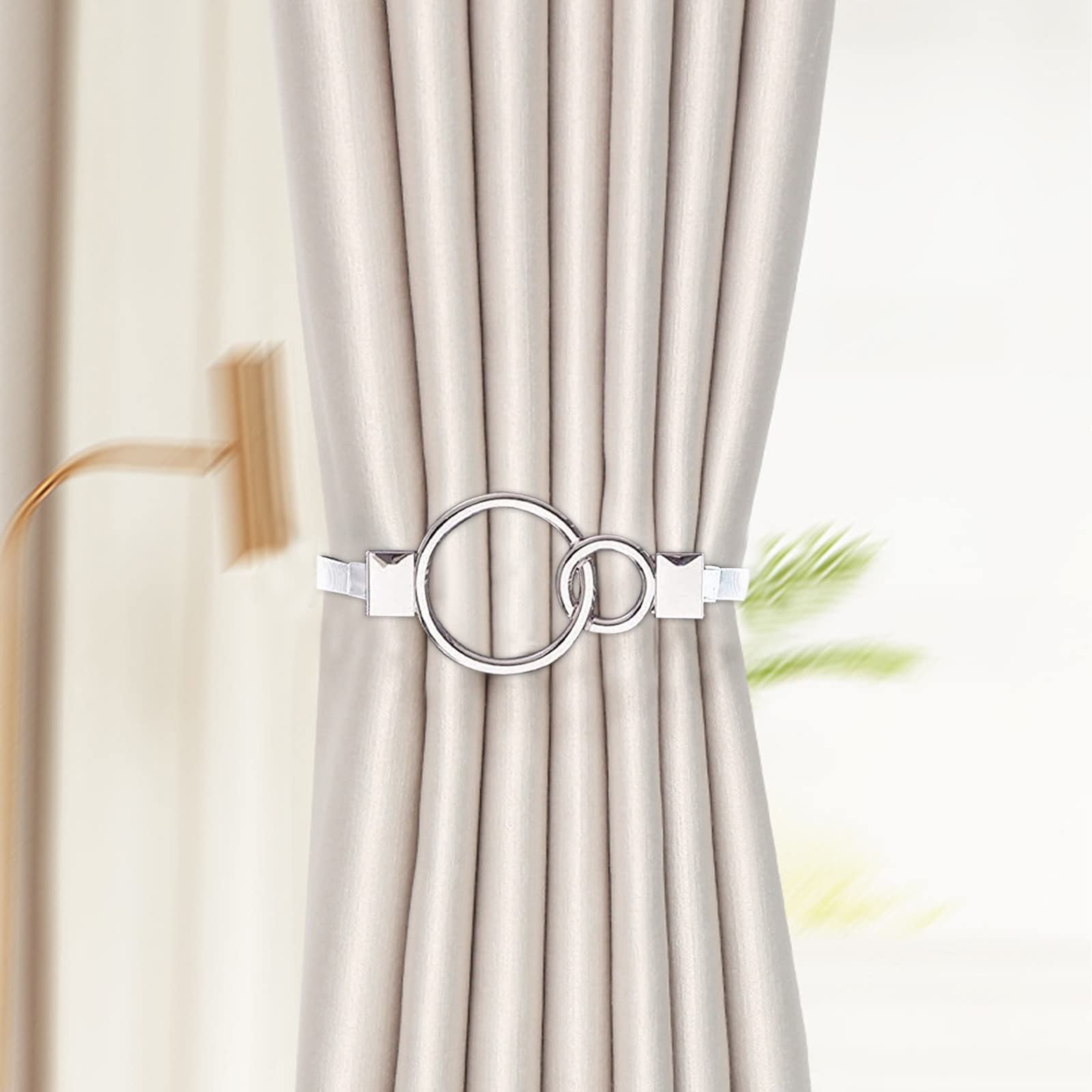 Magnetic Curtain Tiebacks, 1pc Twisted Knot Drape Holdbacks Strong Magnetic Tie Band for Home and Office, Strong Magnetic Curtain Buckles for Decoration (Silver)
