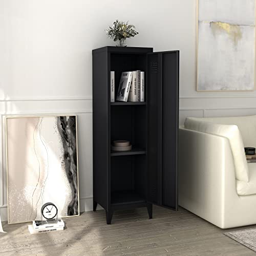 FurnitureR Metal Storage Organizer Office File Cabinet Floor Standing 54.1 inches1 Door 3 Shelves Removable, Commercial Home Use, Black