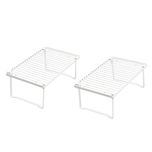 Amazon Basics Stackable Metal Kitchen Storage Shelves, Set of 2 - White