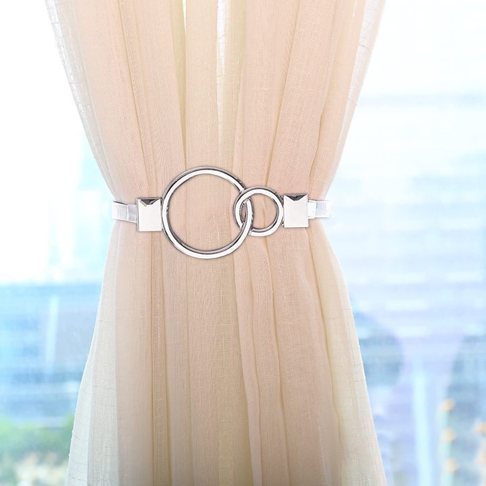 Magnetic Curtain Tiebacks, 1pc Twisted Knot Drape Holdbacks Strong Magnetic Tie Band for Home and Office, Strong Magnetic Curtain Buckles for Decoration (Silver)
