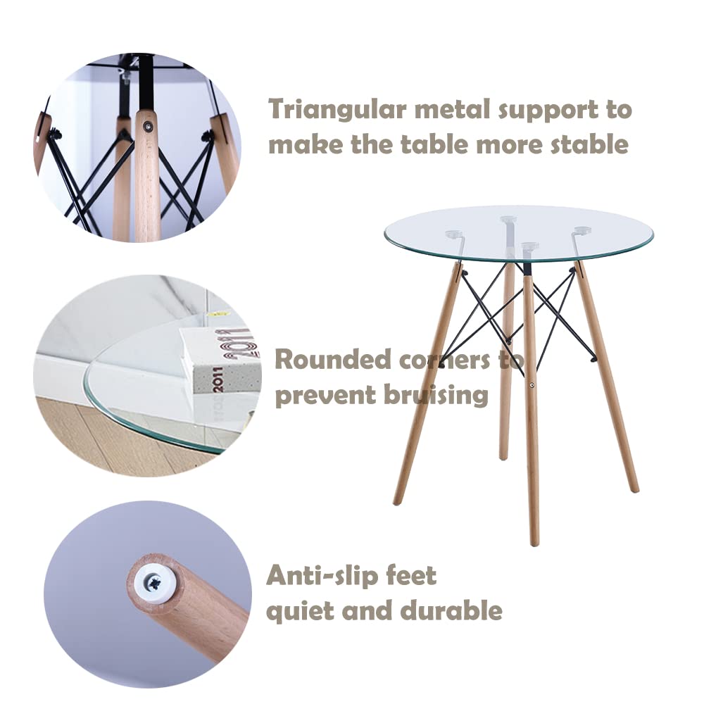 NIBLU Round Glass Dining Table Set for 2,Person Small Round Dinner Table and Velvet Chairs Set for Kitchen Room, 32 inch Leisure Coffee Table for Living Room Accent Table