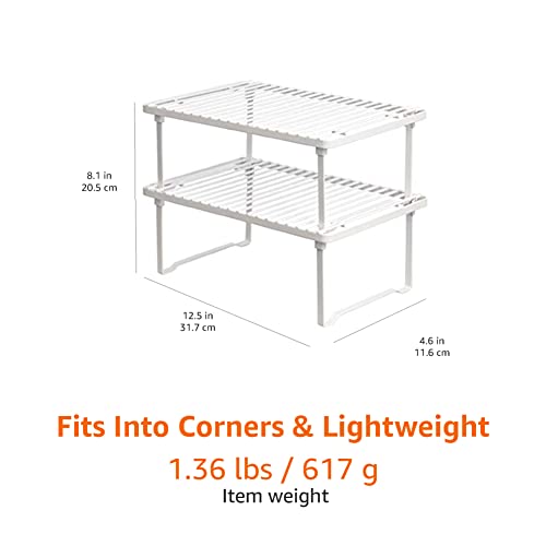 Amazon Basics Stackable Metal Kitchen Storage Shelves, Set of 2 - White