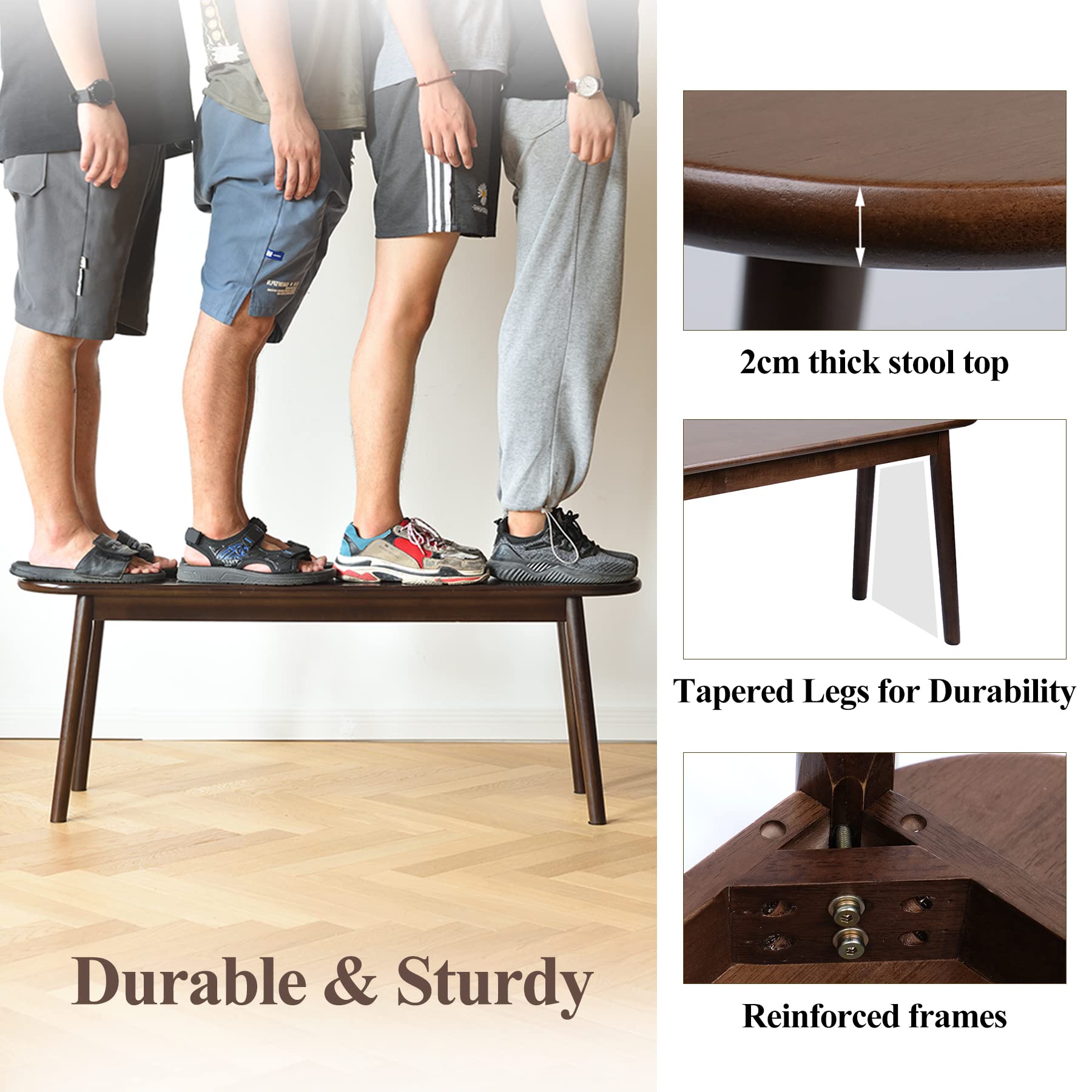Cttasty Entryway Bench, Solid Wood Dining Bench, Midcentury End of Bed Bench w/Rounded Corner, Outdoor Bench w/Robust Construction, Bedroom Bench, 10.24" W x 17.72" H(Walnut 39.4inches)