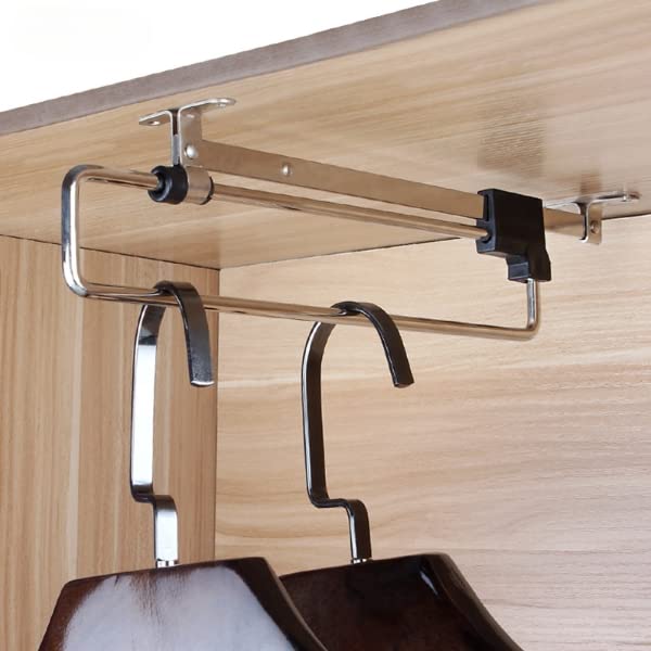 Adjustable Closet Rod, Retractable Closet Pull Out Rod Wardrobe Clothes Hanger Rail Towel, Extending Rail Pull Out Hanger Closet Valet Rod Rail Sliding, Storage Organiser(16 Inch)