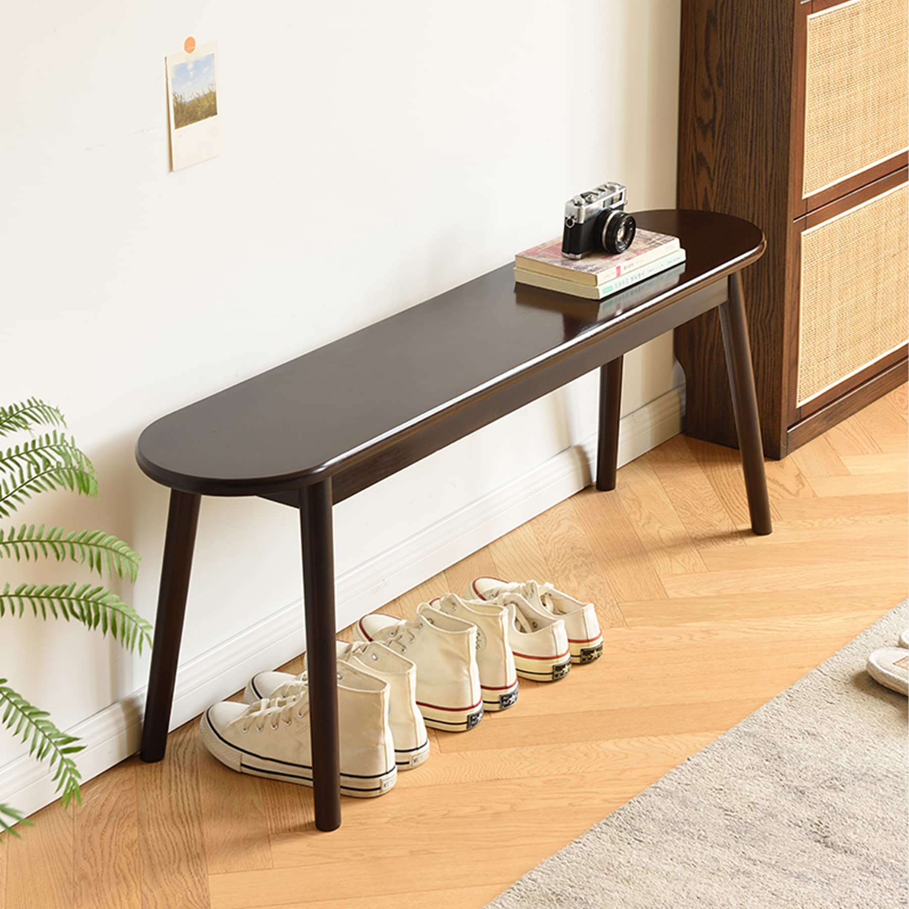 Cttasty Entryway Bench, Solid Wood Dining Bench, Midcentury End of Bed Bench w/Rounded Corner, Outdoor Bench w/Robust Construction, Bedroom Bench, 10.24" W x 17.72" H(Walnut 39.4inches)