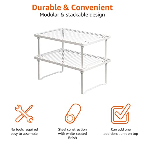 Amazon Basics Stackable Metal Kitchen Storage Shelves, Set of 2 - White