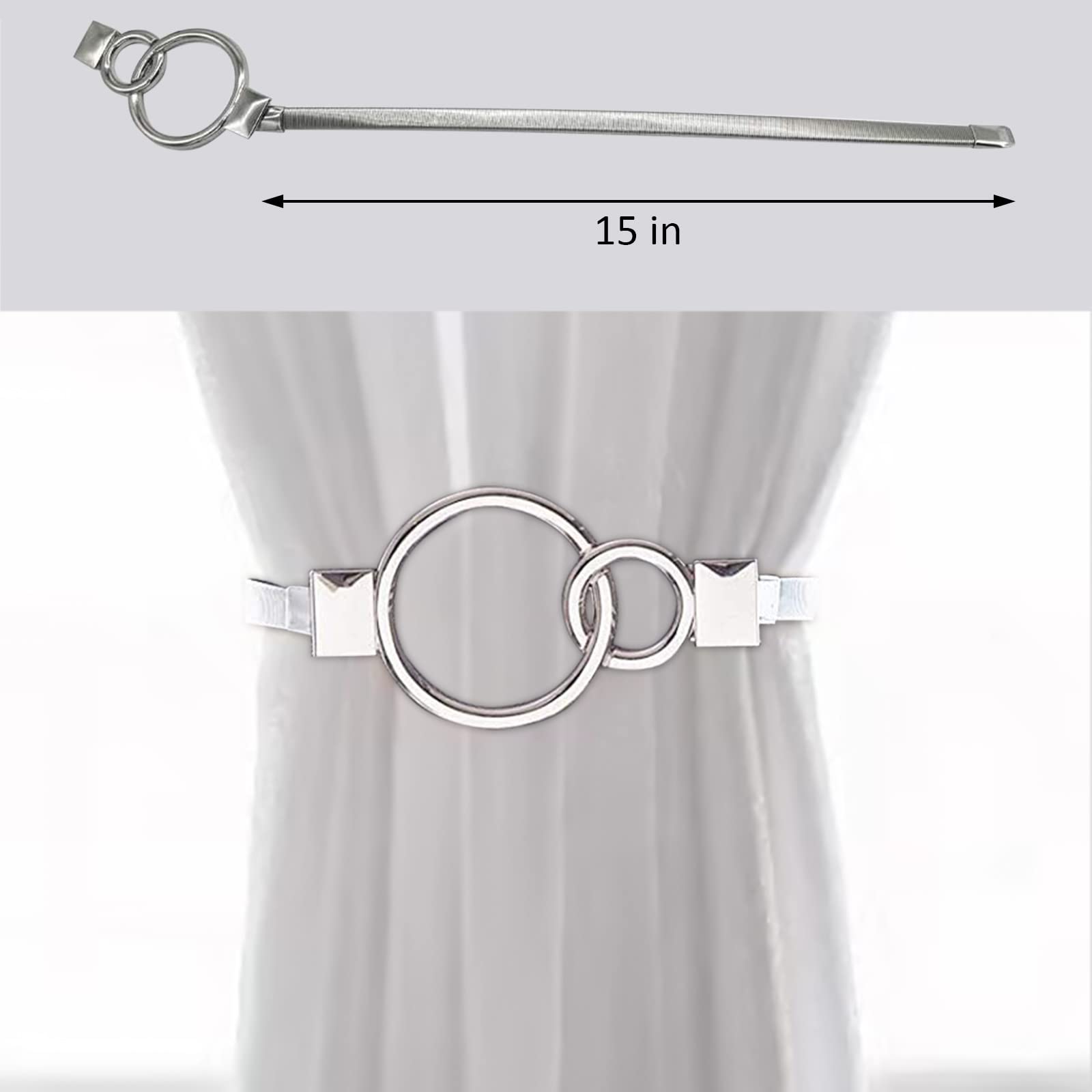 Magnetic Curtain Tiebacks, 1pc Twisted Knot Drape Holdbacks Strong Magnetic Tie Band for Home and Office, Strong Magnetic Curtain Buckles for Decoration (Silver)