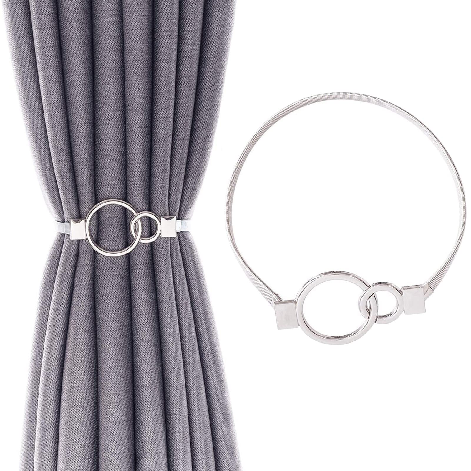 Magnetic Curtain Tiebacks, 1pc Twisted Knot Drape Holdbacks Strong Magnetic Tie Band for Home and Office, Strong Magnetic Curtain Buckles for Decoration (Silver)