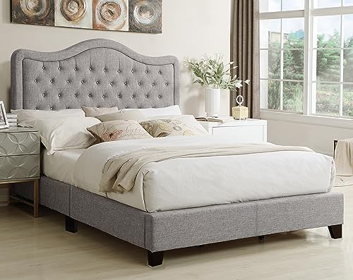 Rosevera Jardin Button Tufted Platform Bed Frame/Fabric Upholstered Bed Frame with Adjustable Headboard/Wood Slat Support, Twin, Sky Gray