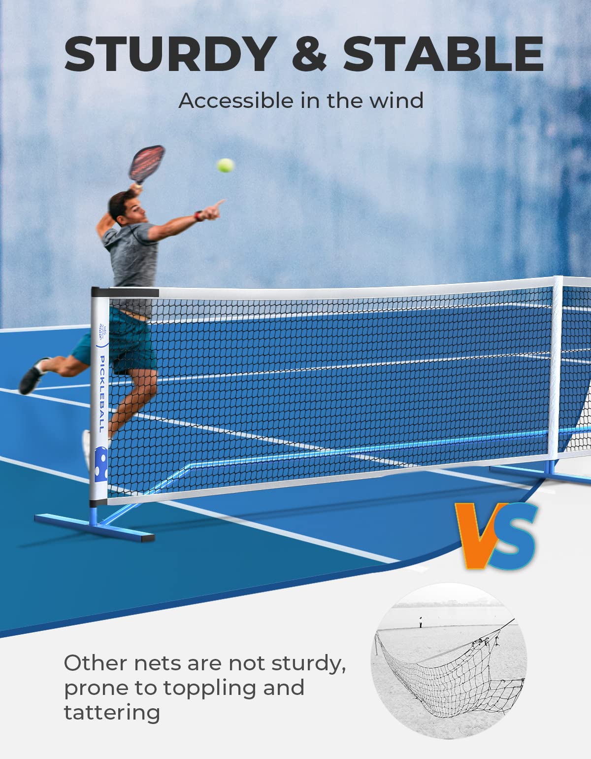 DEERFAMY 22FT Portable Tennis Pickleball Net System, Regulation Size PE Net for Driveway, Designed for All Weather Conditions with Steady Metal Frame and Strong with Carrying Bag