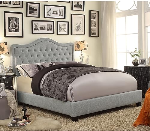 Rosevera Jardin Button Tufted Platform Bed Frame/Fabric Upholstered Bed Frame with Adjustable Headboard/Wood Slat Support, Twin, Sky Gray