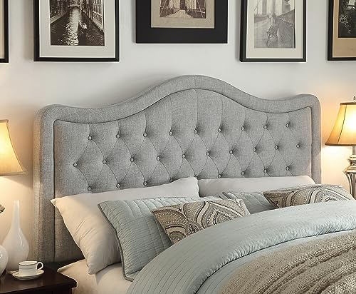 Rosevera Jardin Button Tufted Platform Bed Frame/Fabric Upholstered Bed Frame with Adjustable Headboard/Wood Slat Support, Twin, Sky Gray