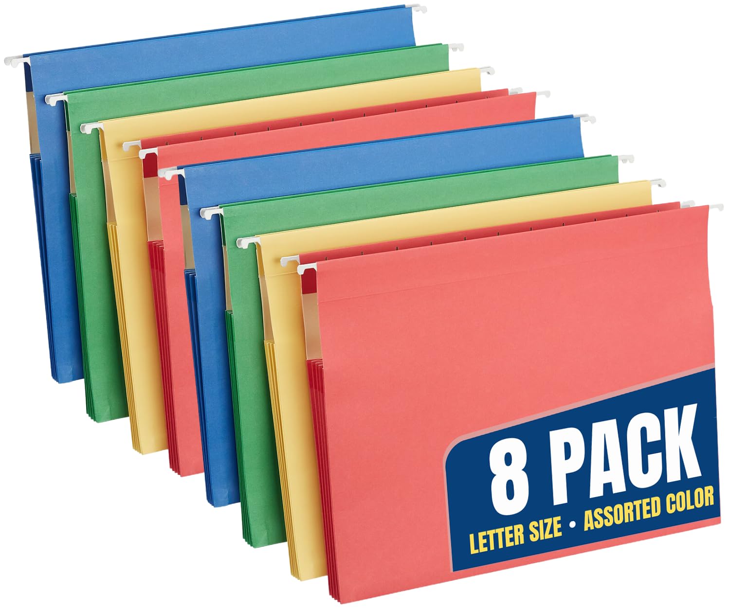 1InTheOffice Hanging File Folders Letter Size, Expanding Hanging File Folders, File Cabinet Dividers, 3.5" Expansion, Assorted, 8 Pack