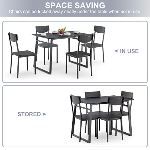 JOMEED 5 Piece Dining Table Set for 4 Kitchen Table and Chairs for 4 Metal and Wood Rectangular Space Saving Dining Table with Chairs Perfect for Dining Room, Kitchen and Small Spaces (Black)