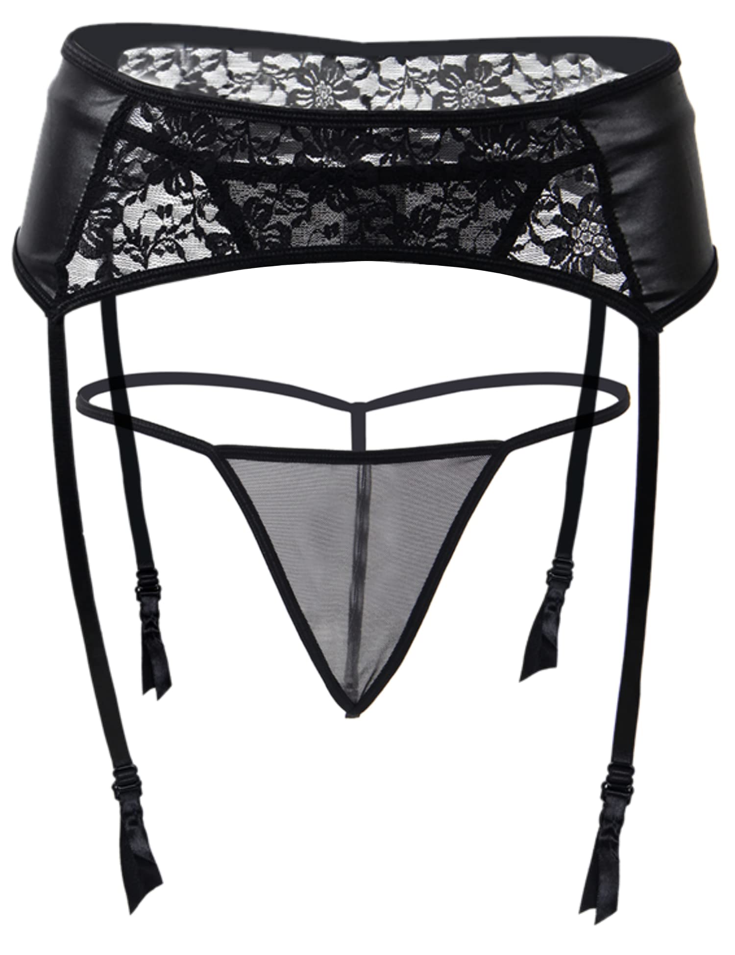 ohyeah Black Lace Garter Belt for Thigh Highs 4 Strap Metal Clip Sexy Mesh Stockings Suspender Elastic Waist Garter Belts