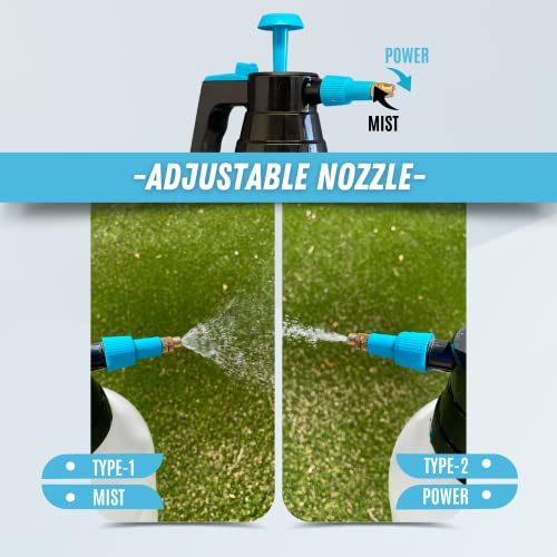 AGRICAS 0.5 Gallon Hand Pump Sprayer, 2L Pressure Garden Sprayer, Handheld Weed Sprayer with Adjustable Brass Nozzle, Pump Mister, Lawn and Garden Care, Watering, Outdoor and Auto - Multi-Purpose
