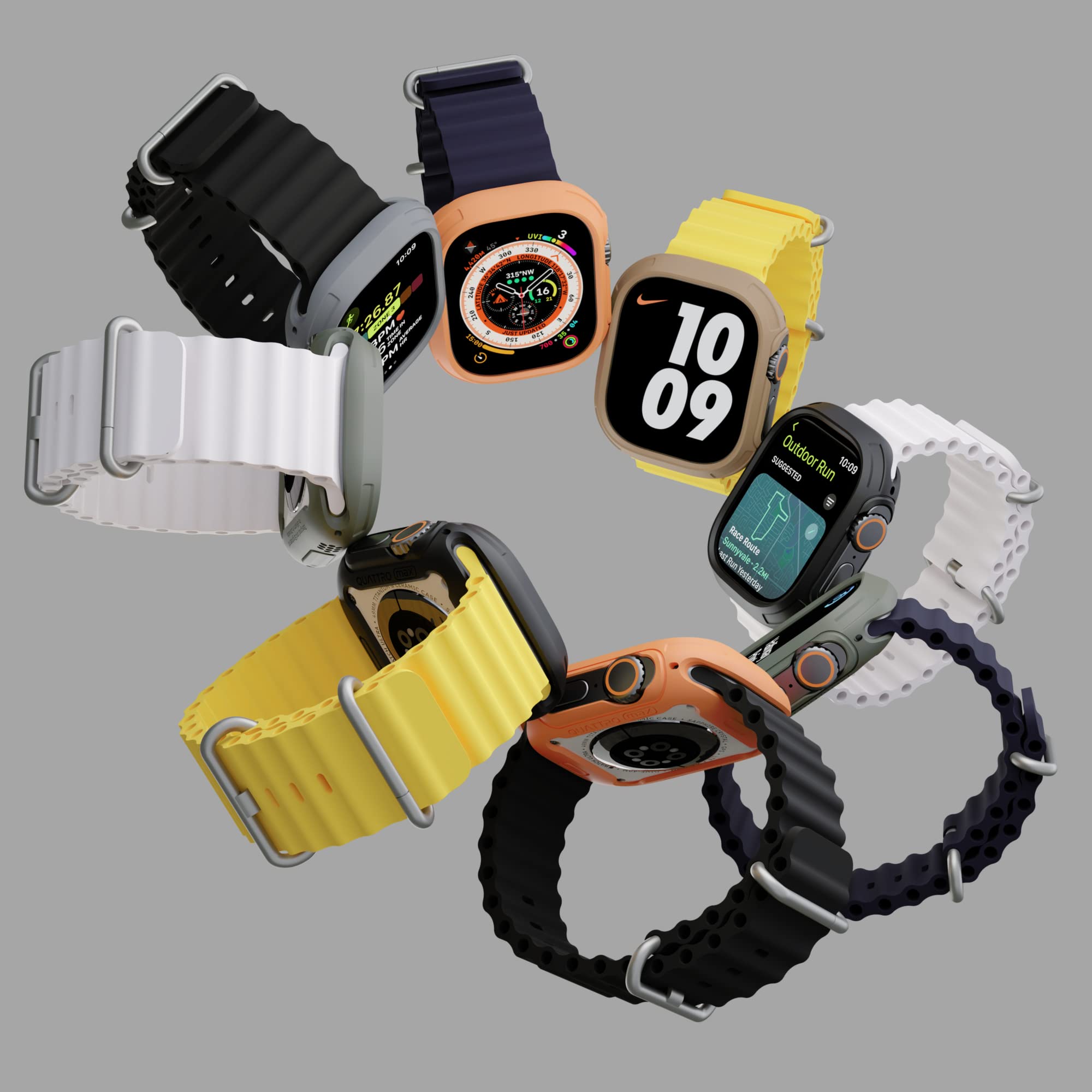 elkson Made for Apple Watch Ultra 2 1 Bumper Case 49mm Screen Protector Tempered Glass, Quattro Max Series Rugged for iWatch, Military Grade Durable Protective Cover, Flexible Shock Proof, Orange
