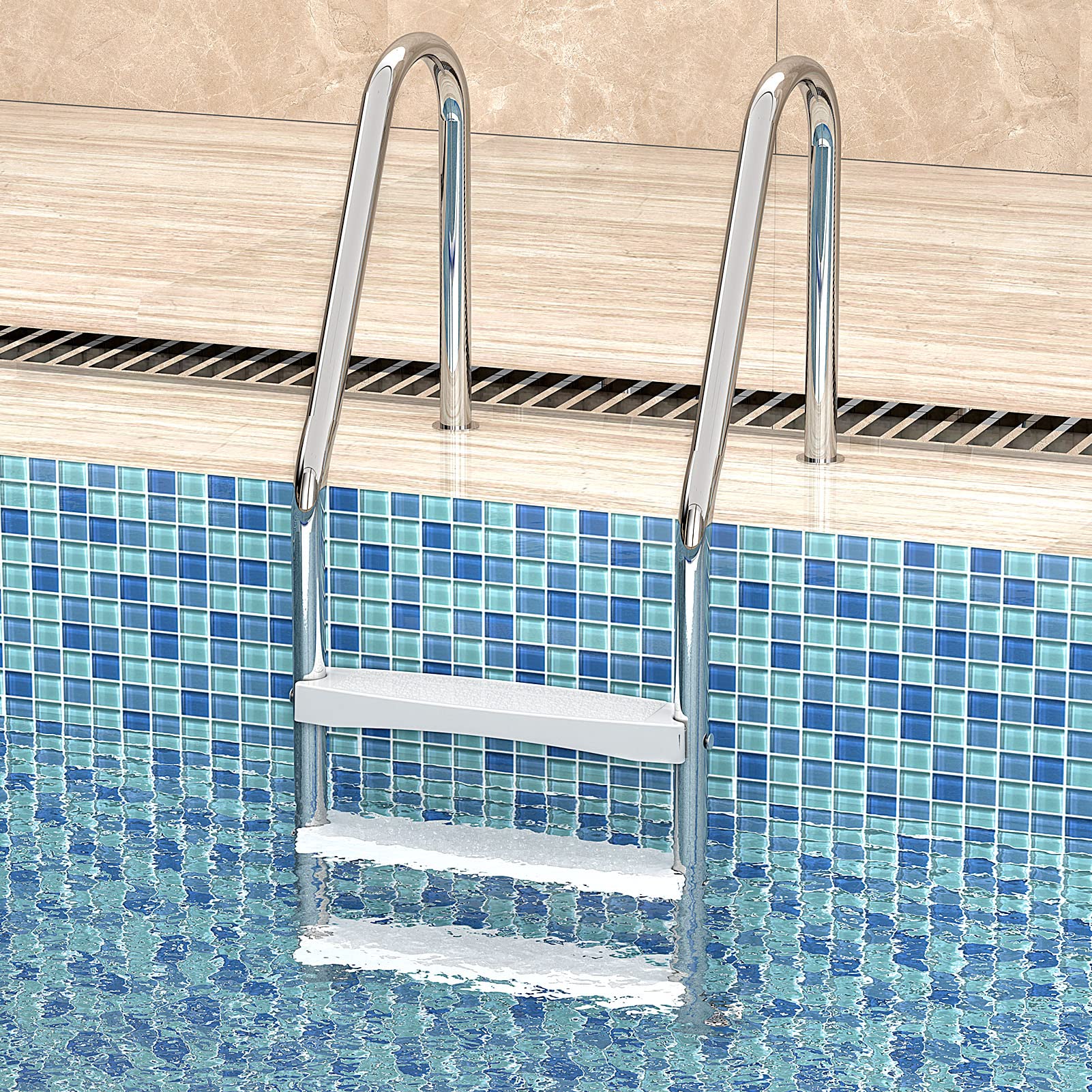 Goovilla Pool Ladder Steps Replacement, (6-Pack) 18" Universal Heavy-Duty Molded Plastic Swimming Pool Ladder Rung Step with 12 PCS Stainless Steel Bolts for Inground and above Ground Pools, White