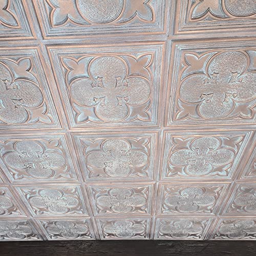 TD35 Weathered Copper PVC Ceiling tile, Box of 10 2'X2' Glue up/Drop in Tiles, covers 40 sq.ft. Easy to install, great for DIY project. Gorgeous antique look ceiling, ideal for pubs, restaurants etc.
