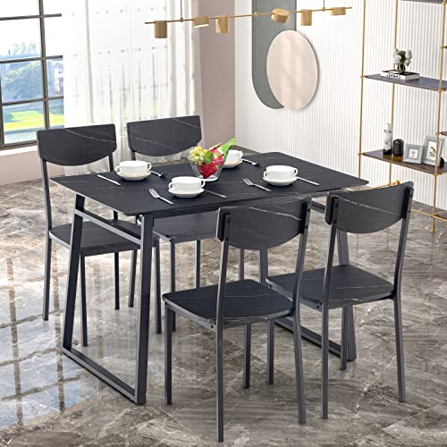 JOMEED 5 Piece Dining Table Set for 4 Kitchen Table and Chairs for 4 Metal and Wood Rectangular Space Saving Dining Table with Chairs Perfect for Dining Room, Kitchen and Small Spaces (Black)
