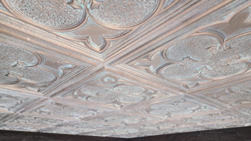 TD35 Weathered Copper PVC Ceiling tile, Box of 10 2'X2' Glue up/Drop in Tiles, covers 40 sq.ft. Easy to install, great for DIY project. Gorgeous antique look ceiling, ideal for pubs, restaurants etc.