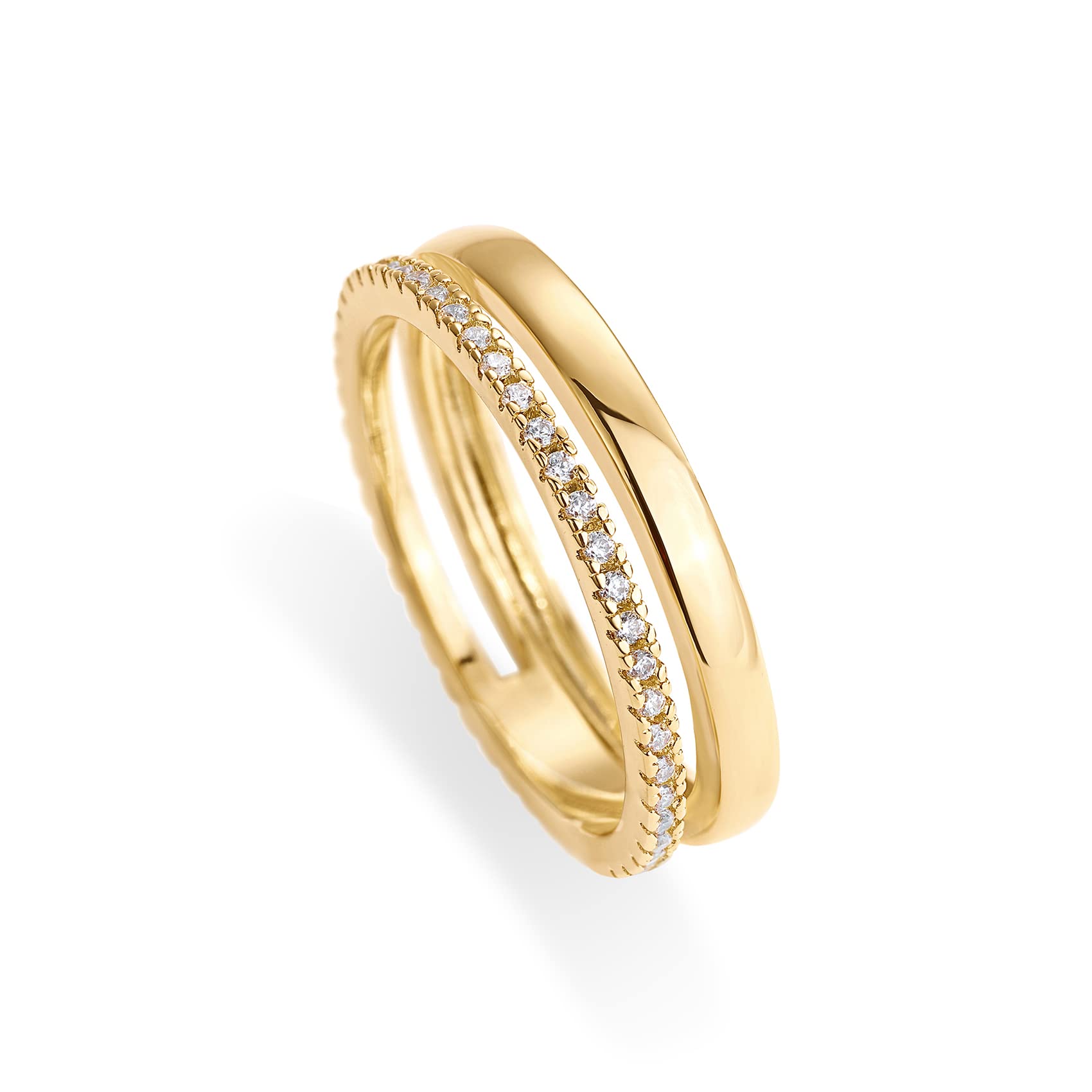 PAVOI 18K Yellow Gold Plated Cubic Zirconia Dual Stacking Rings for Women | Gold Eternity Band for Women | Thumb Ring | Size 6