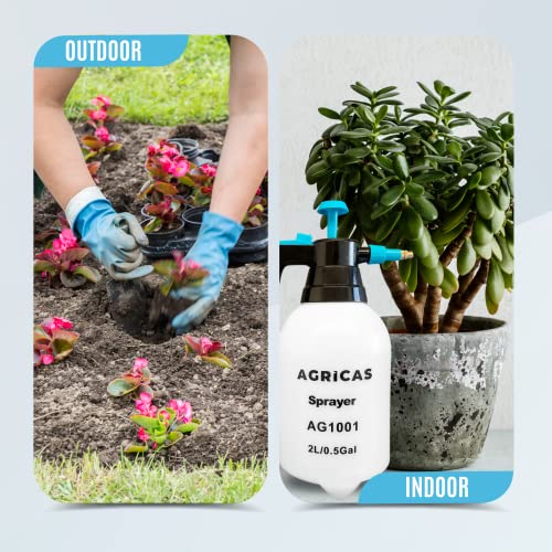 AGRICAS 0.5 Gallon Hand Pump Sprayer, 2L Pressure Garden Sprayer, Handheld Weed Sprayer with Adjustable Brass Nozzle, Pump Mister, Lawn and Garden Care, Watering, Outdoor and Auto - Multi-Purpose