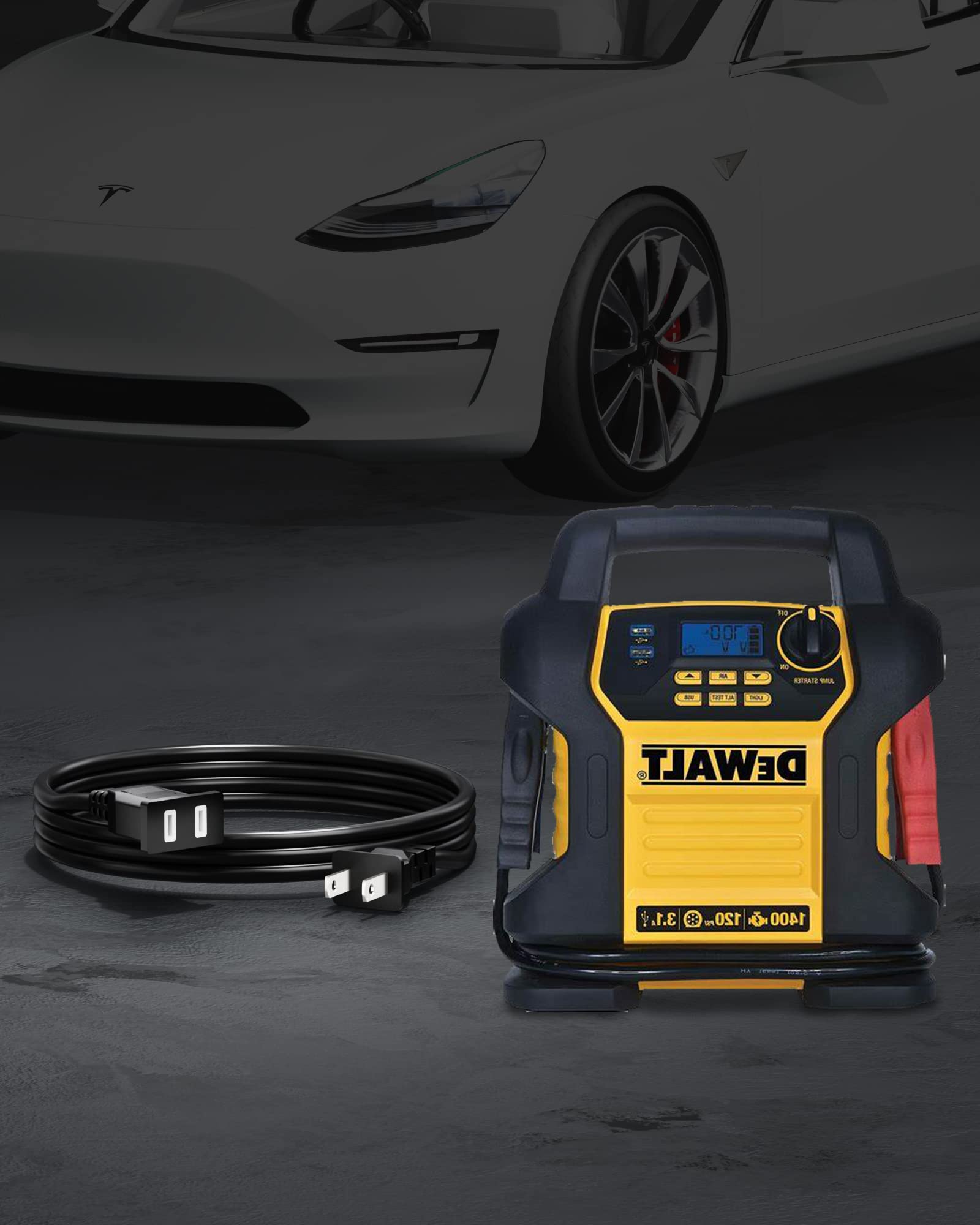 WUKUR Power Cord for Dewalt DXAEJ14 1400 Peak Amp Car Jump Starter DXAEPS2 Professional 12V Power Supply Car Power Source Station Power Cord 4.9FT Black